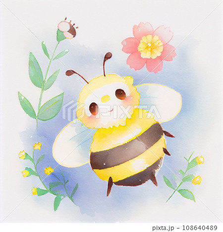Cute small cartoon bee. Watercolor style....のイラスト素材 [108640489] - PIXTA