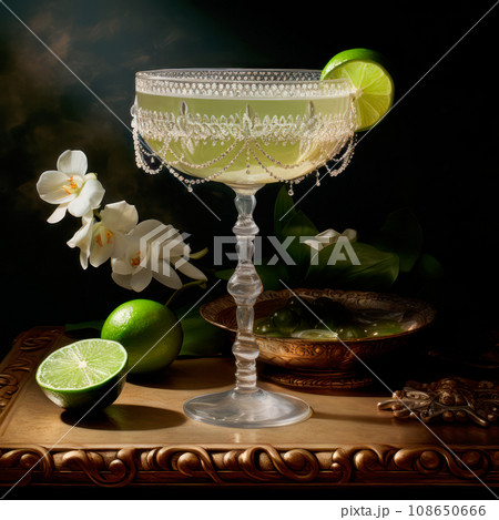 Margarita cocktail in salt-rimmed glass with...のイラスト素材 [108650666] - PIXTA