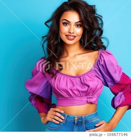 fashion model girl in jeans and vivid topのイラスト素材 [108677146] - PIXTA