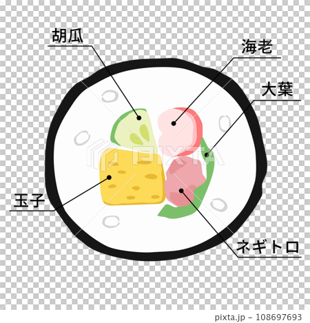 Cross-sectional illustration of rolled sushi... - Stock Illustration ...