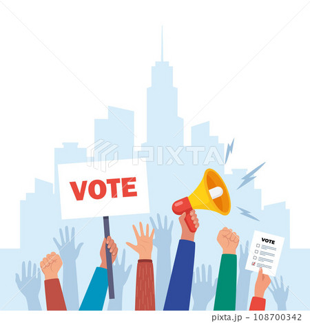 Go vote demonstration. Isolated up hands...のイラスト素材 [108700342] - PIXTA