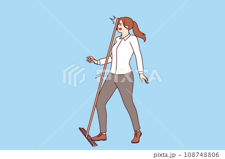 Business woman steps on rake and gets hit on...のイラスト素材 [108748806] - PIXTA