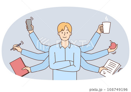 Businessman with numerous tasks multitaskのイラスト素材 [108749196] - PIXTA