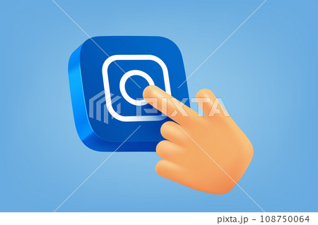 Hand pressing blue button with messenger icon....のイラスト素材 [108750064 ...