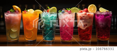 Assortment fresh rainbow cocktails on the bar...のイラスト素材 [108766331] - PIXTA