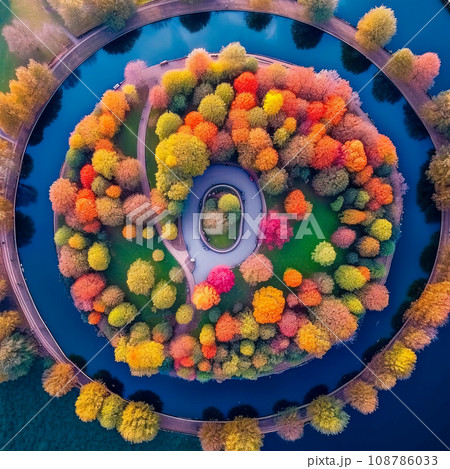 Autumn city square view from the top. Colorful...のイラスト素材 [108786033 ...