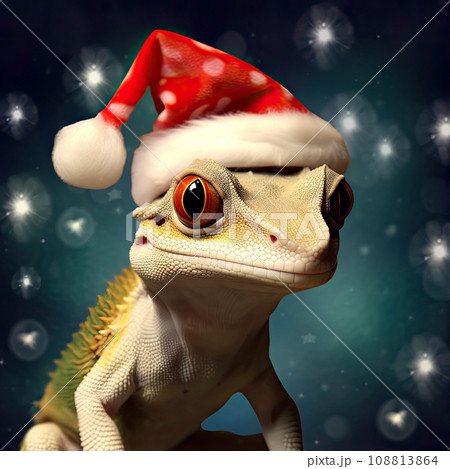 Lizard wearing a Santa hat. Cute happy gecko...のイラスト素材 [108813864] - PIXTA