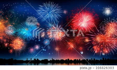 A vibrant fireworks display in the night sky,...のイラスト素材 [108826303] - PIXTA