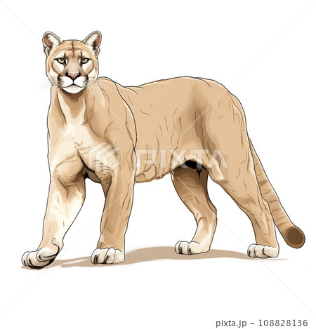 Puma cartoon natural colors, black outline , AI...のイラスト素材 [108828136 ...