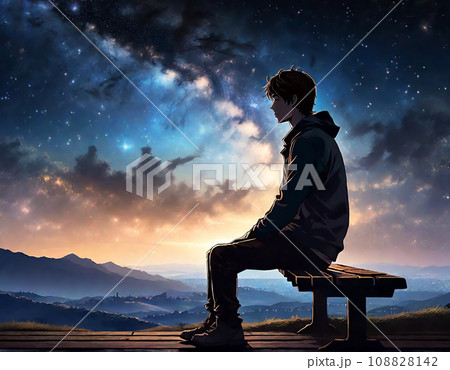 自分を見つめ直す人のイラスト アート（AI生成画像）のイラスト素材 [108828142] - PIXTA