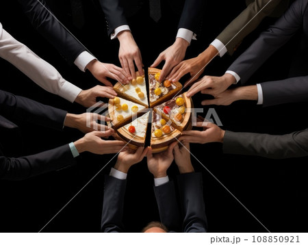 many hands reaching to grab a slice of cake. AI...のイラスト素材 [108850921 ...