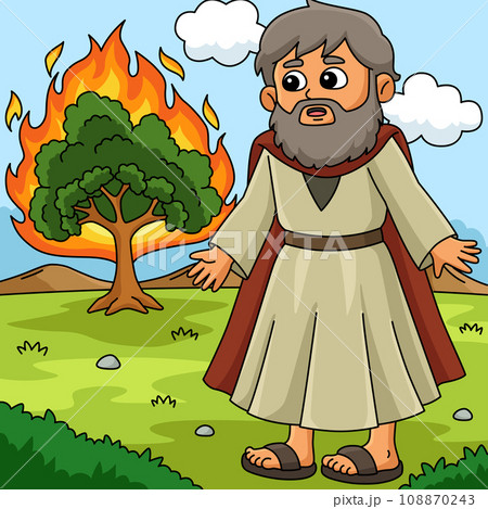 Christian Moses and Burning Bush Colored Cartoon のイラスト素材 [108870243 ...
