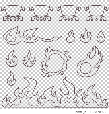 Line drawing set of flames of various shapes - Stock Illustration ...