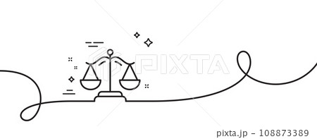 Justice scales line icon. Continuous one line...のイラスト素材 [108873389] - PIXTA