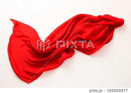 Red silk scarf levitating and isolated on white...のイラスト素材 [108880977 ...