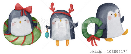 Penguin . Christmas theme . Watercolor paint...のイラスト素材 [108895174] - PIXTA