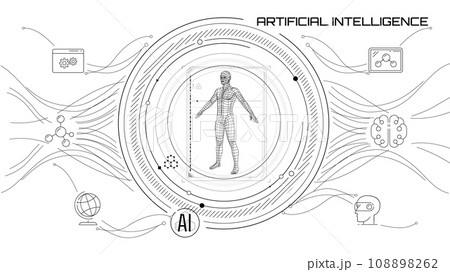 Futuristic interface design with a 3D human model.のイラスト素材 [108898262 ...