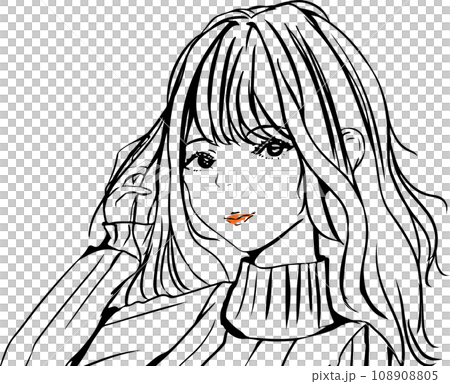 Line drawing illustration of a fashionable girl... - Stock Illustration ...