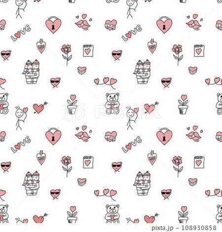 Romantic doodle pattern for Valentines Day....のイラスト素材 [108930858] - PIXTA
