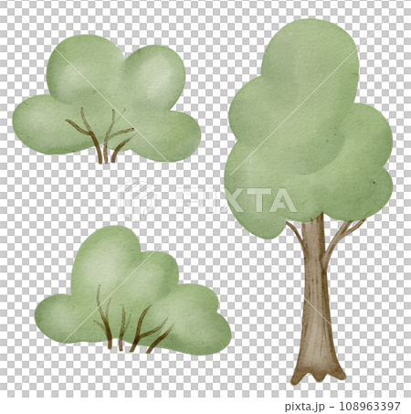 Tree and Bush Set. Watercolor illustration of... - Stock Illustration ...