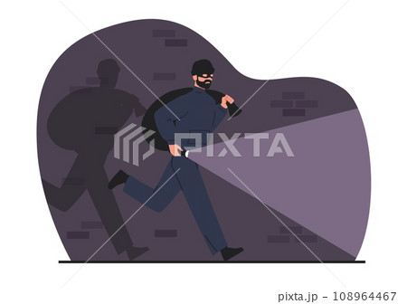 Masked man with bag full of money runs along...のイラスト素材 [108964467] - PIXTA