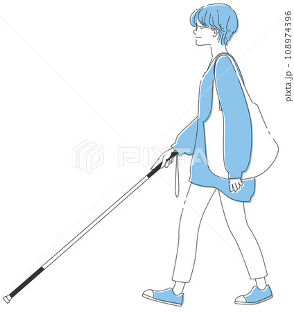 白杖をついた視覚障害のある女性のイラストのイラスト素材 [108974396] - PIXTA