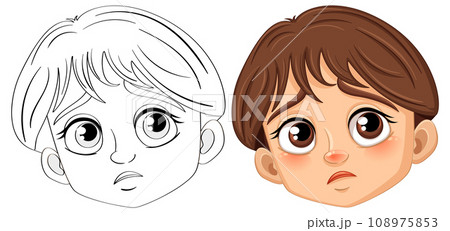 Sad Boy's Doodle Outline for Coloring Pagesのイラスト素材 [108975853] - PIXTA