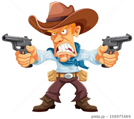 Furious Cowboy with Gun: A Cartoon Characterのイラスト素材 [108975869] - PIXTA