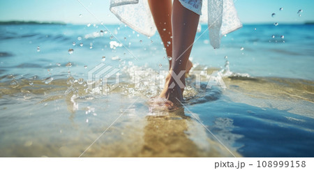 Barefoot womans feet walking with water...のイラスト素材 [108999158] - PIXTA