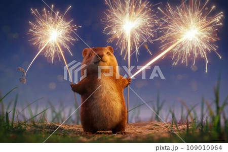 Groundhog Anime Setting Off Fireworks Background のイラスト素材 [109010964 ...