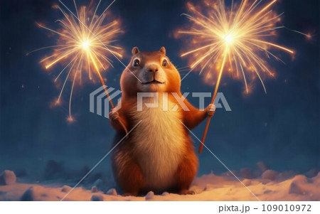 Groundhog Anime Setting Off Fireworks Background のイラスト素材 [109010972 ...