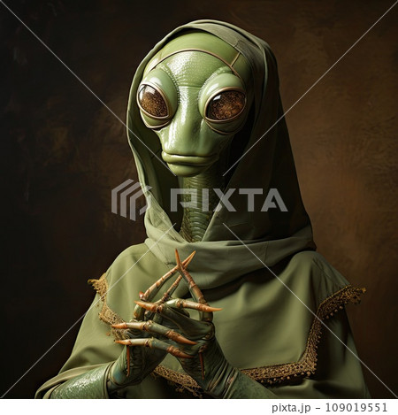 Giant humanized praying mantis portrait dressed...のイラスト素材 [109019551 ...