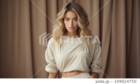 beautiful model woman in fashion beige wearのイラスト素材 [109024750] - PIXTA