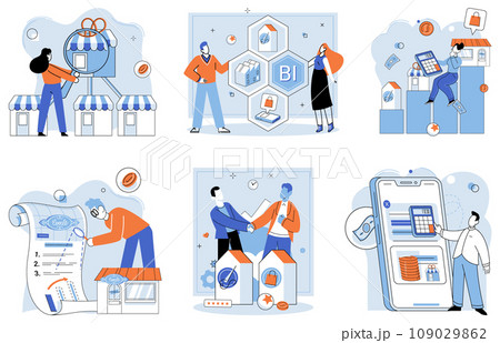 Shop owner. Vector illustration. The shop owner...のイラスト素材 [109029862 ...