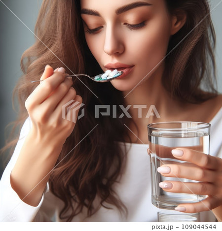 One step from death. Close up of pills in hands...のイラスト素材 [109044544 ...