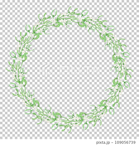 Round frame, wreath of Mistletoe evergreen... - Stock Illustration ...