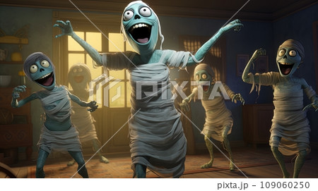 Cartoon mummy dancing and having a good time at...のイラスト素材 [109060250 ...