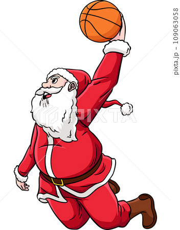 Basketball Santa Slam Dunk Cartoon Colored Clipartのイラスト素材 [109063058 ...