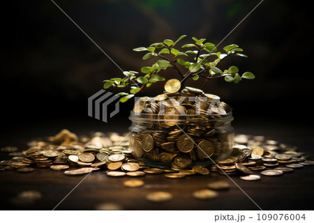Seedlings planted on stocks of coins, business...のイラスト素材 [109076004 ...