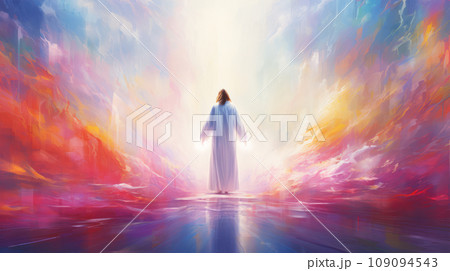 Jesus stands with his back turned in a...のイラスト素材 [109094543] - PIXTA