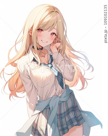 元気で活発な金髪ギャルJKのイラスト素材 [109102135] - PIXTA