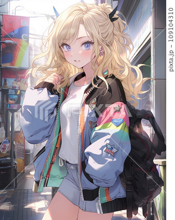 元気で活発な金髪ギャルJKのイラスト素材 [109104310] - PIXTA