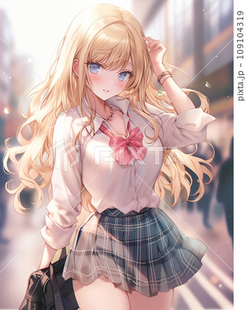元気で活発な金髪ギャルJKのイラスト素材 [109104319] - PIXTA