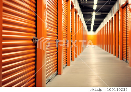 Orange door Self Storage Units hallway perspectiveのイラスト素材 [109110233 ...