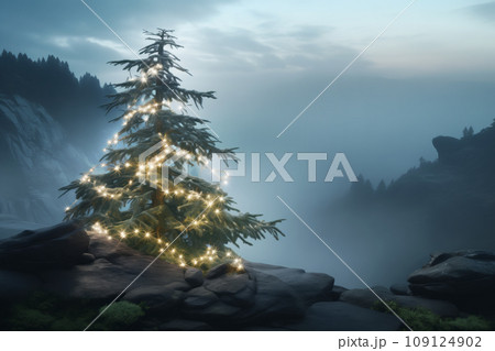 Lonely Christmas tree adorned with twinkling...のイラスト素材 [109124902] - PIXTA