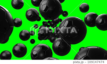 Black soccer balls on green chroma key background.のイラスト素材 [109147474 ...