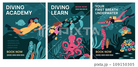 Scuba diving class cards. Advertising banners...のイラスト素材 [109150305] - PIXTA