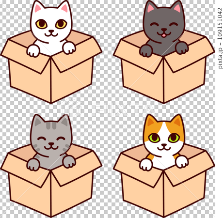 Cute cartoon cat in cardboard box set - Stock Illustration [109151042 ...