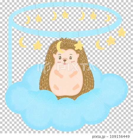 Cartoon hedgehog sitting on a blue cloud - Stock Illustration ...