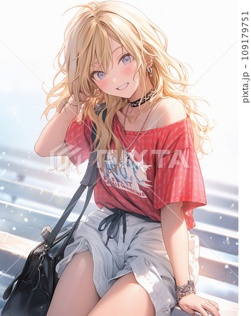 元気で活発な金髪ギャルJKのイラスト素材 [109179751] - PIXTA